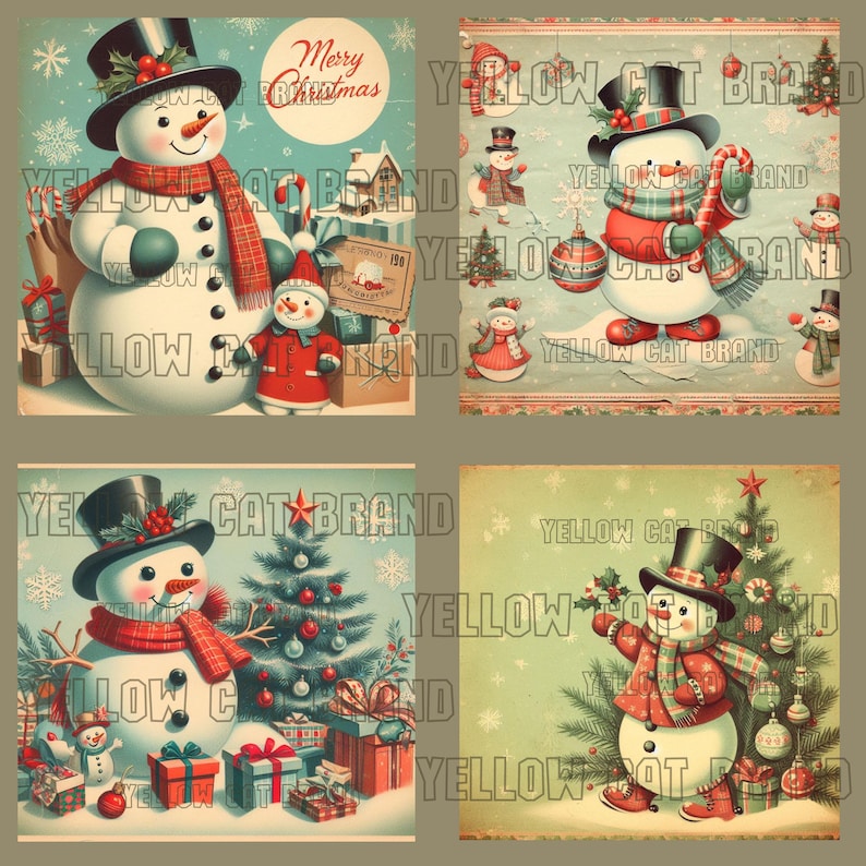 20 Vintage Christmas Snowman Digital Paper | Fantasy Scrapbook Pages ...