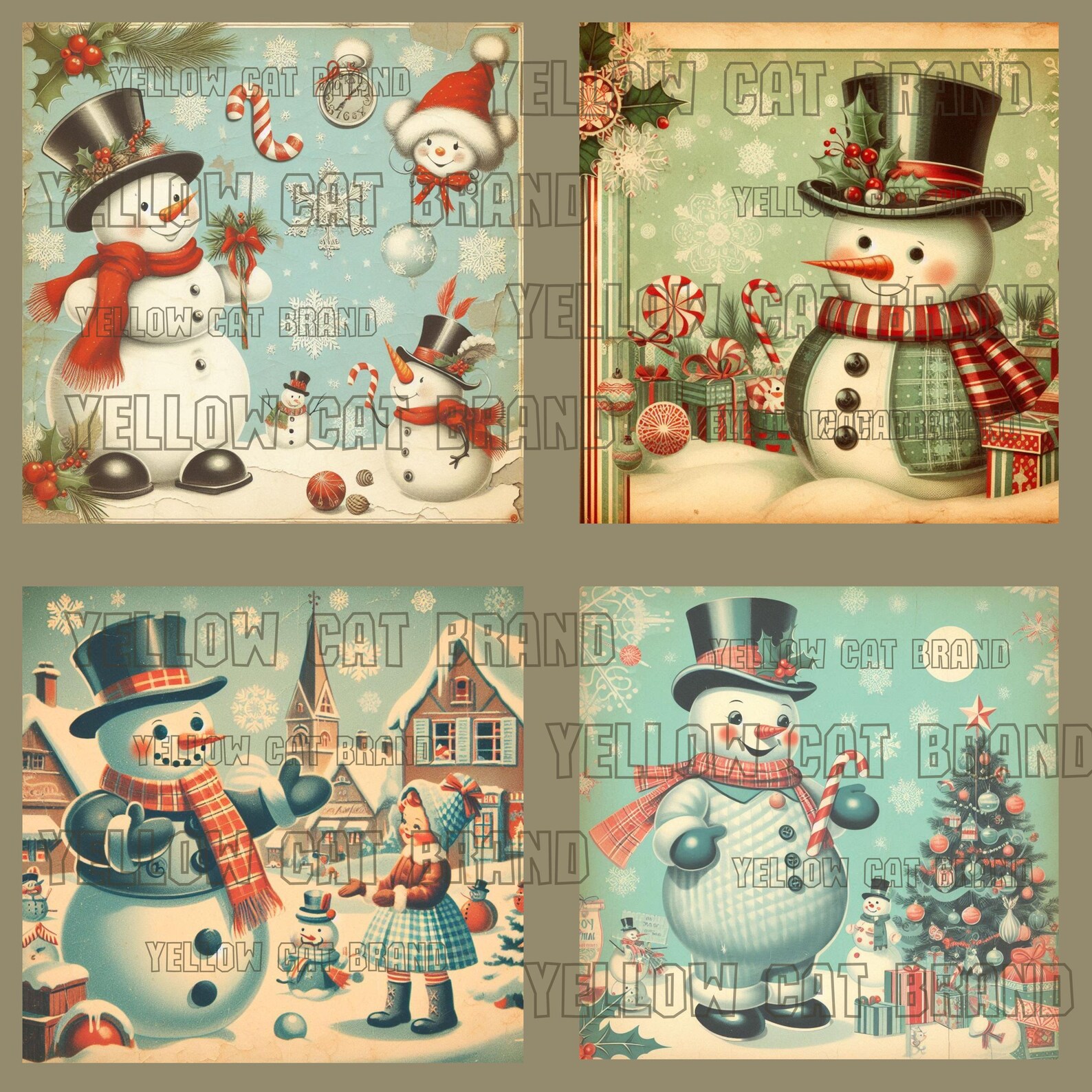 20 Vintage Christmas Snowman Digital Paper | Fantasy Scrapbook Pages ...