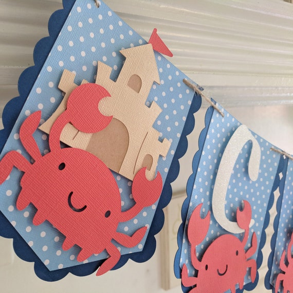 Crab Birthday Banner, Nautical Birthday Banner, Sandcastle Birthday ...