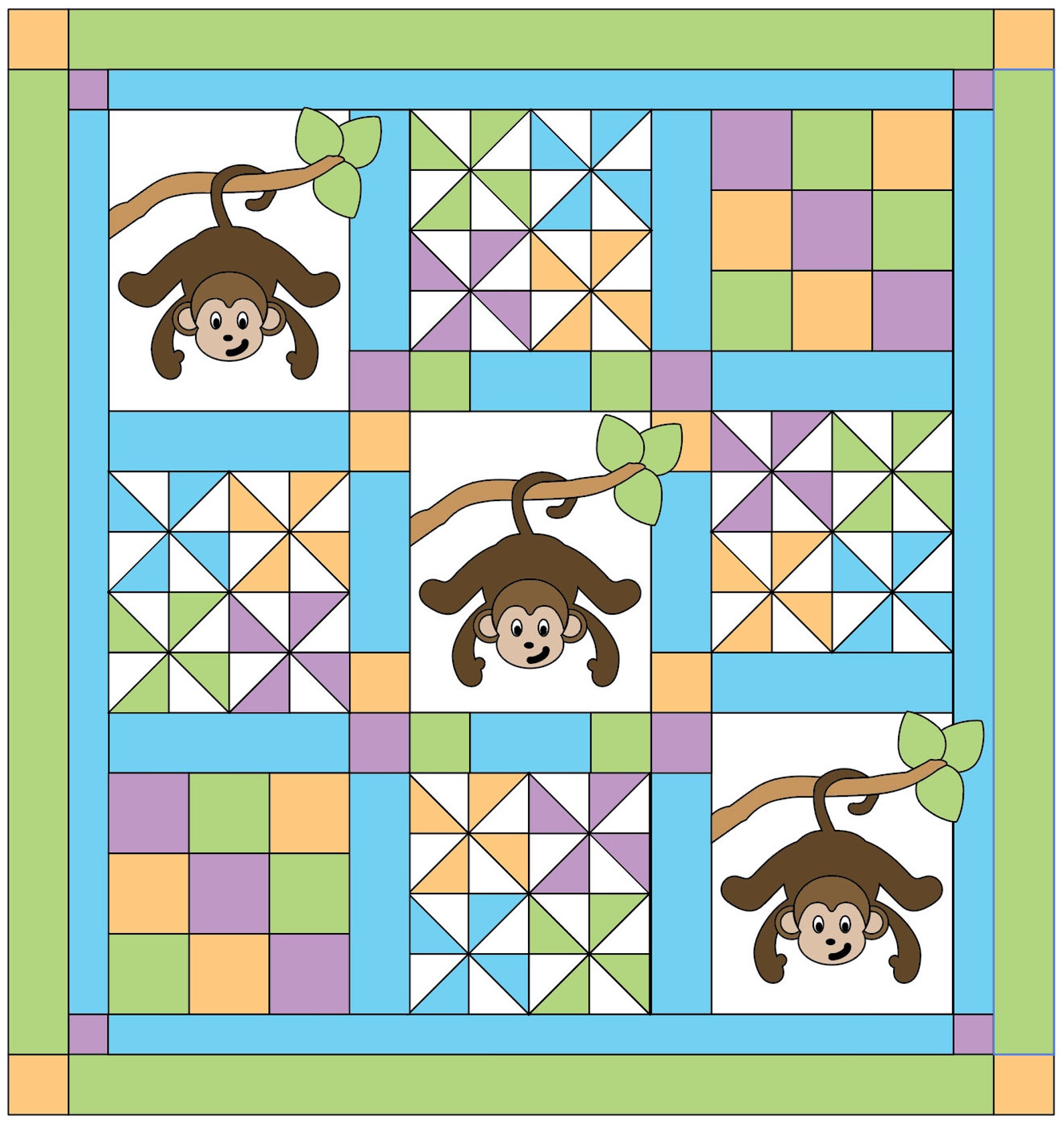 Monkey Business DIGITAL DOWNLOAD Quilt Pattern | Etsy