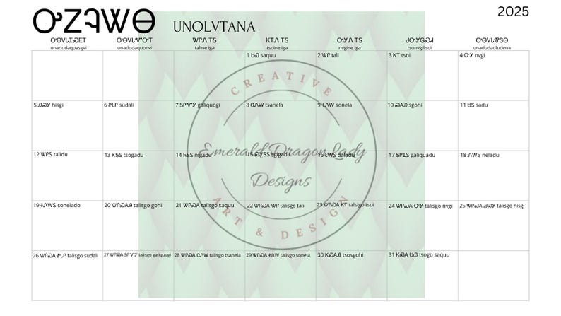 Cherokee 2026 Monthly Calendar Printable PDF - Etsy