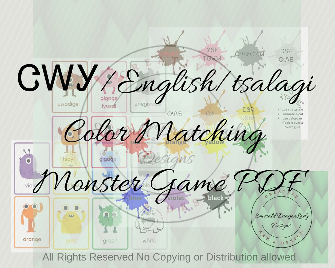 Cherokee Language Color Matching Monster Game Learning Printable PDF - Etsy