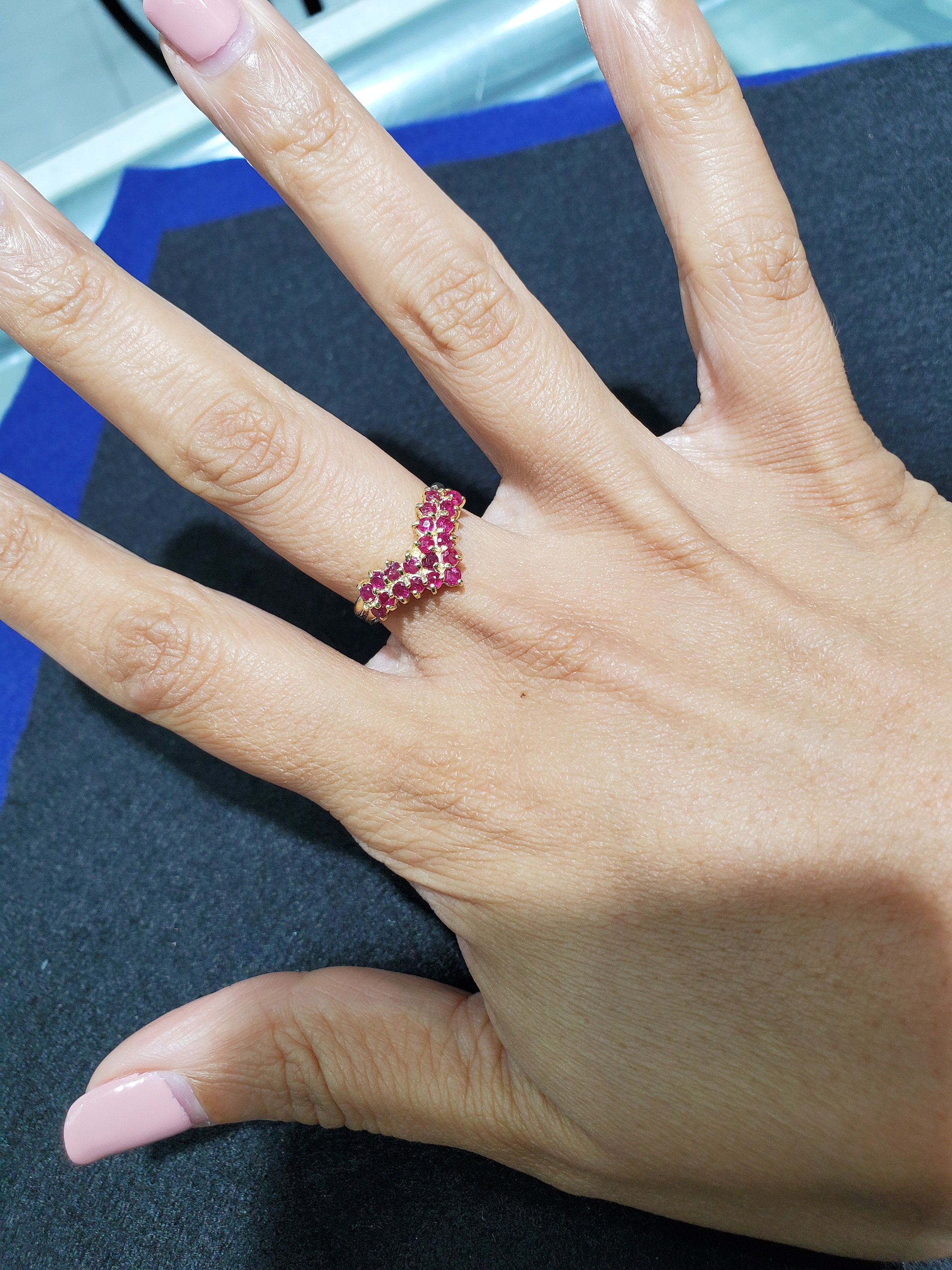 Ruby Cluster V Shaped Ring 14k Yellow Gold Gift for Her | Etsy