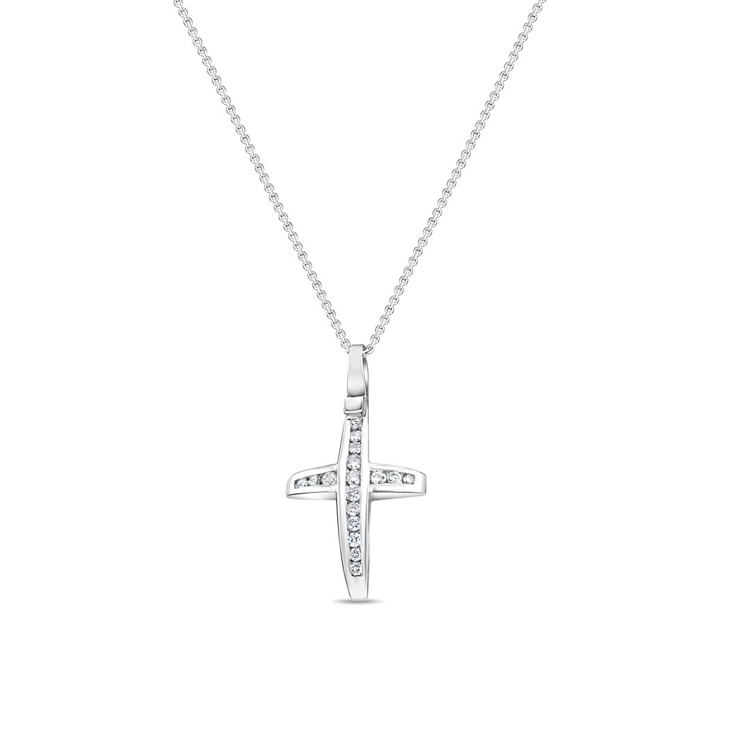 Channel Set Diamond Cross Pendant .54cttw 14k White Gold - Etsy