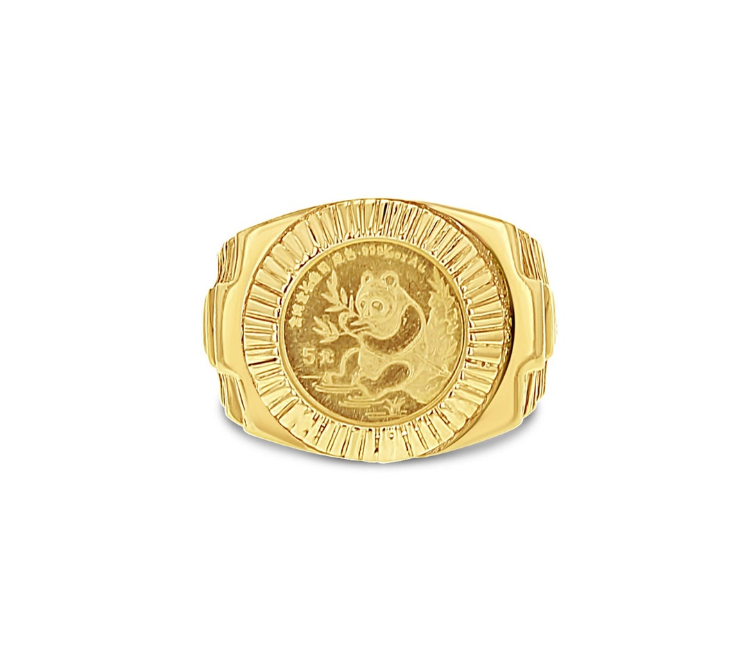 Panda Coin .999 Ring W. Fluted Bezel Presidential Band W. Bark - Etsy