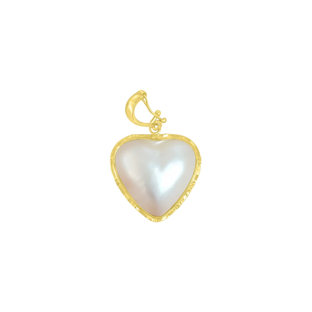 Mobe Pearl Heart Shaped Necklace 14k Yellow Gold Gift for Her, Wedding ...