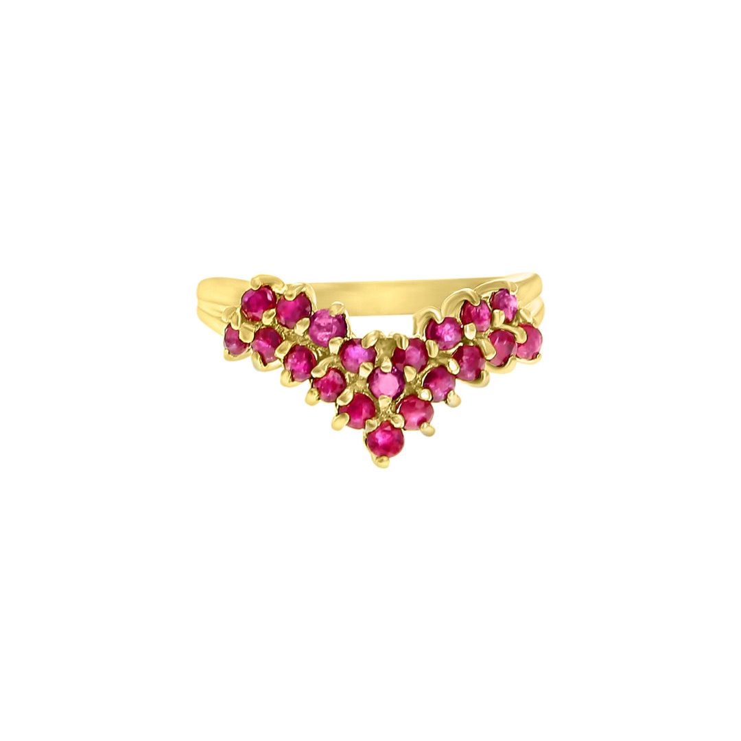 Ruby Cluster V Shaped Ring 14k Yellow Gold Gift for Her - Etsy