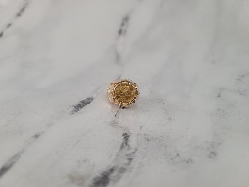 Panda Coin Ring With Pebble Nugget Textured Ring 14k Yellow - Etsy