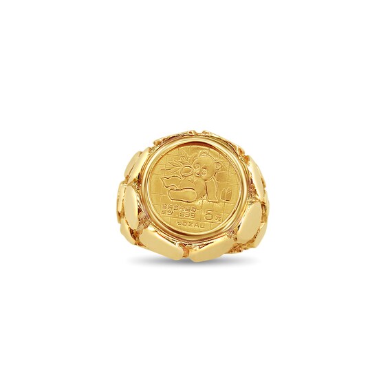 Panda Coin Ring With Pebble Nugget Textured Ring 14k Yellow - Etsy