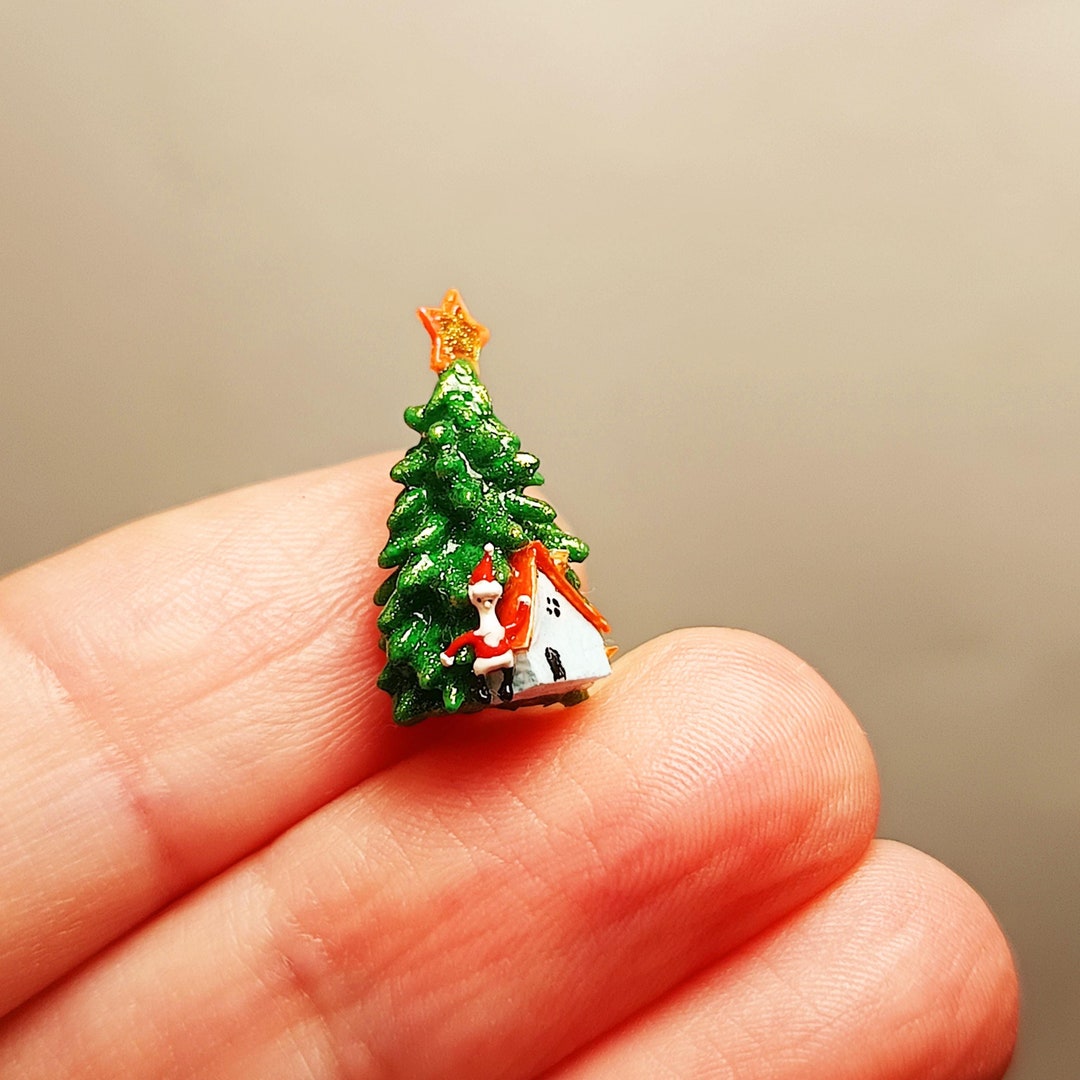 Extremely Tiny Santa Claus, Tiny House, Snowman and the Christmas Tree ...
