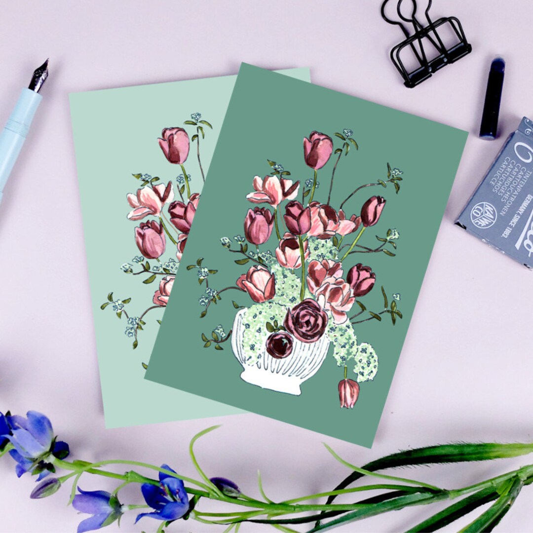 Postcard rococo Flower Vase in Four Colors - Etsy