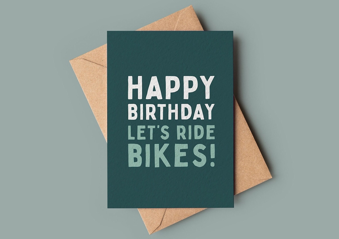 Happy Birthday Let's Ride Bikes ~ A6 Teal Textured Greeting Card ...