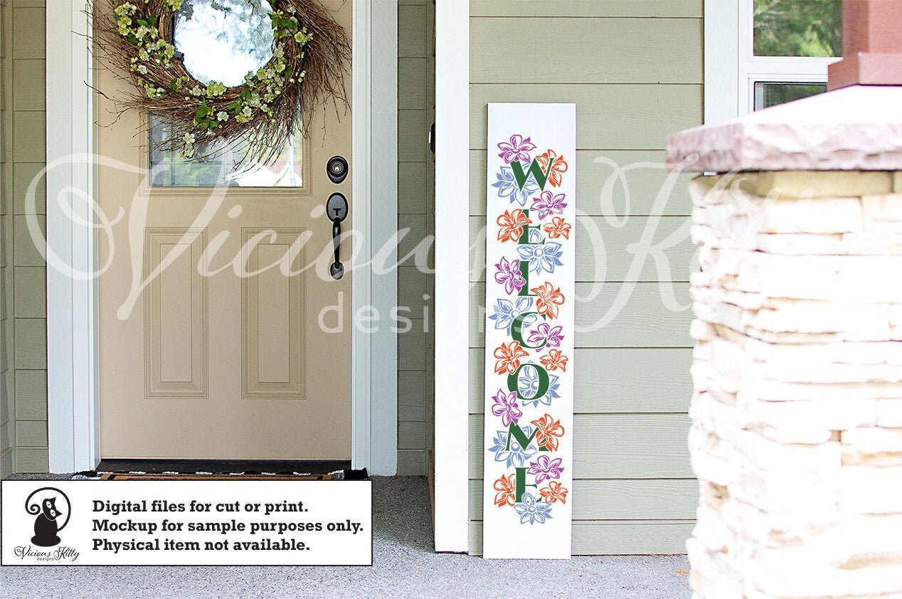 Welcome Porch Sign Stencil Svg Spring Flowers Porch Sign | Etsy