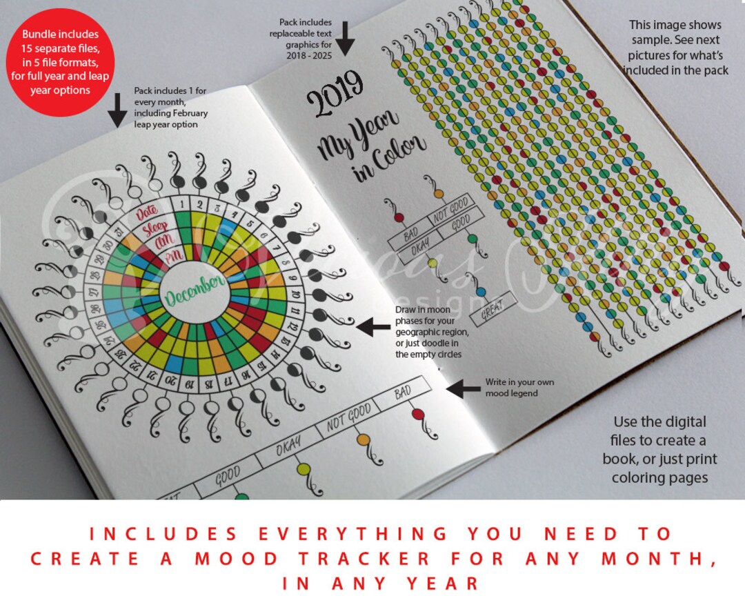 Mood Tracker Printable Full Year Bundle, Printable Coloring Page ...