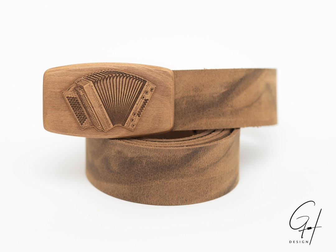 Leather Belt With Styrian Harmonica Wooden Buckle - Etsy