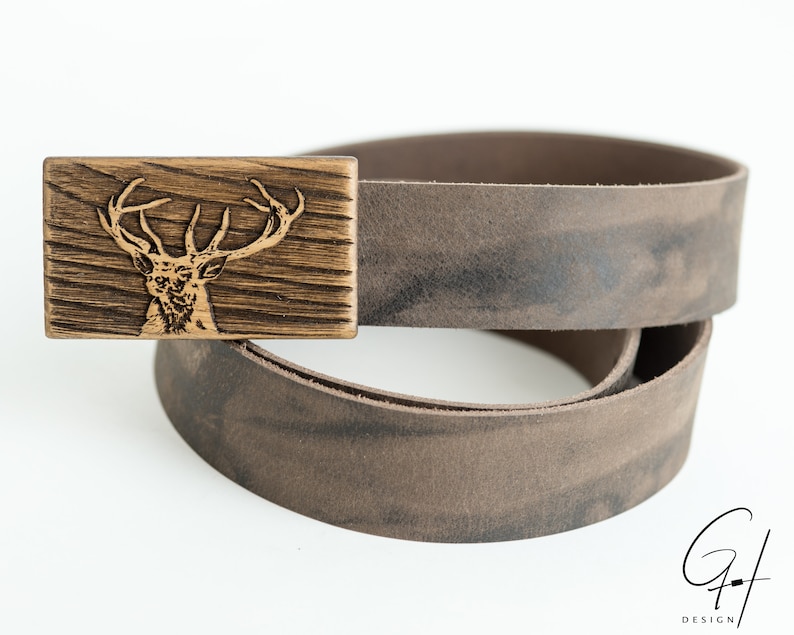 Leather Belt With Deer Wooden Buckle - Etsy