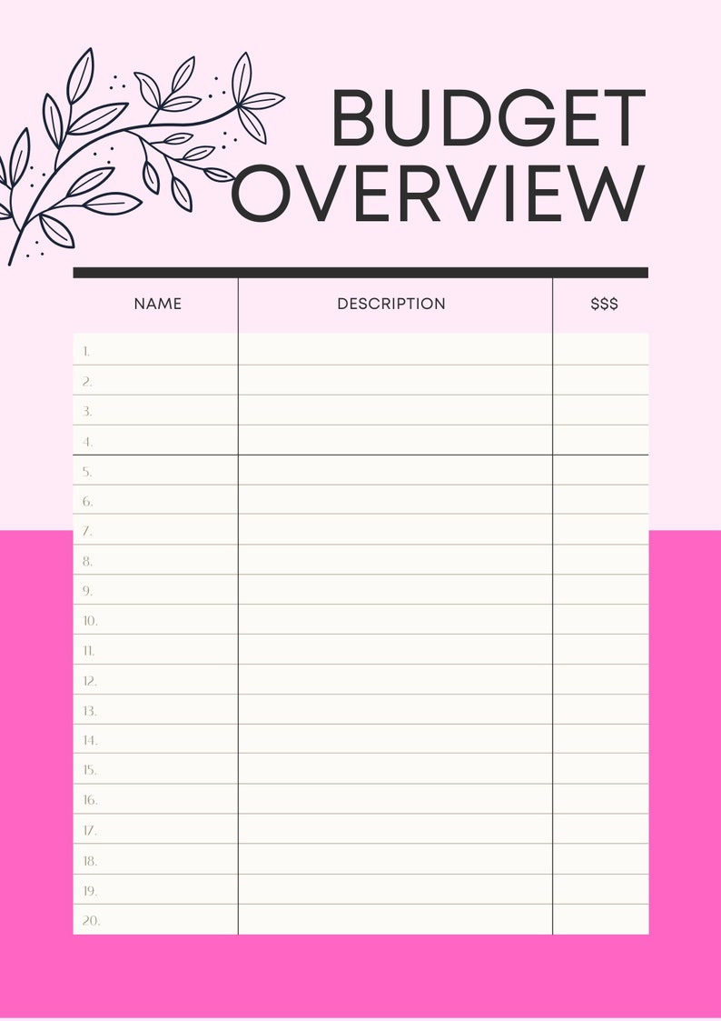 Pink Tracker Yearly Monthly Money Budget Expense Instant - Etsy