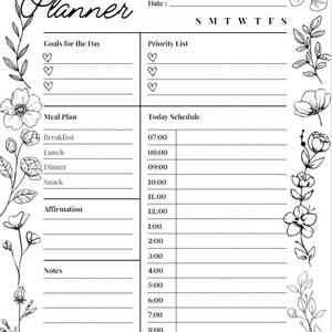Daily Floral Planner Printable Digital Instant PDF Hourly to - Etsy