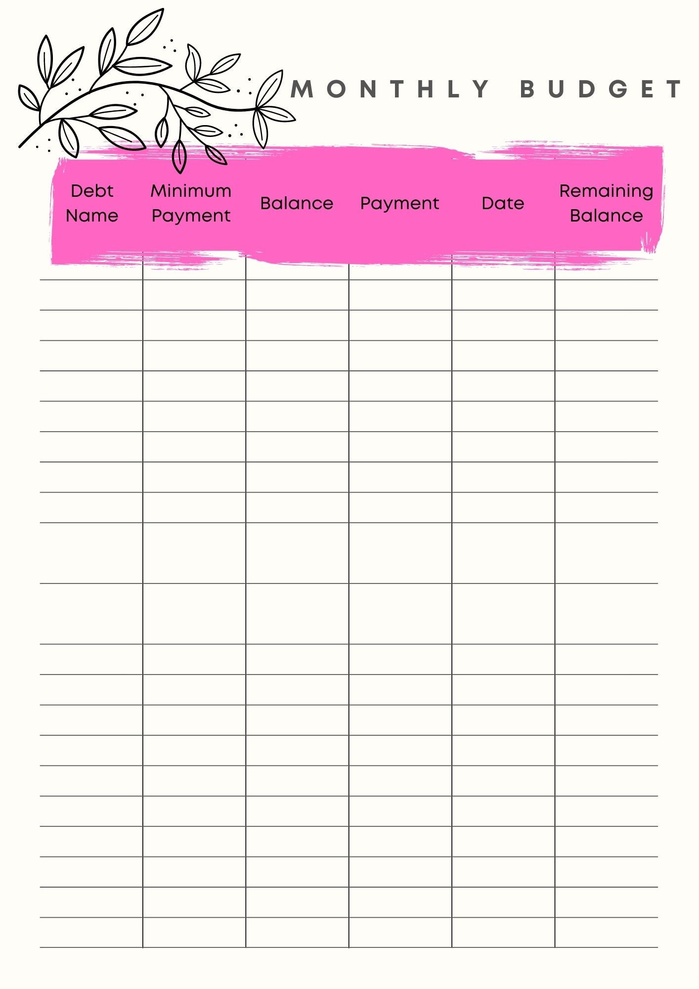 Pink Tracker Yearly Monthly Money Budget Expense Instant - Etsy