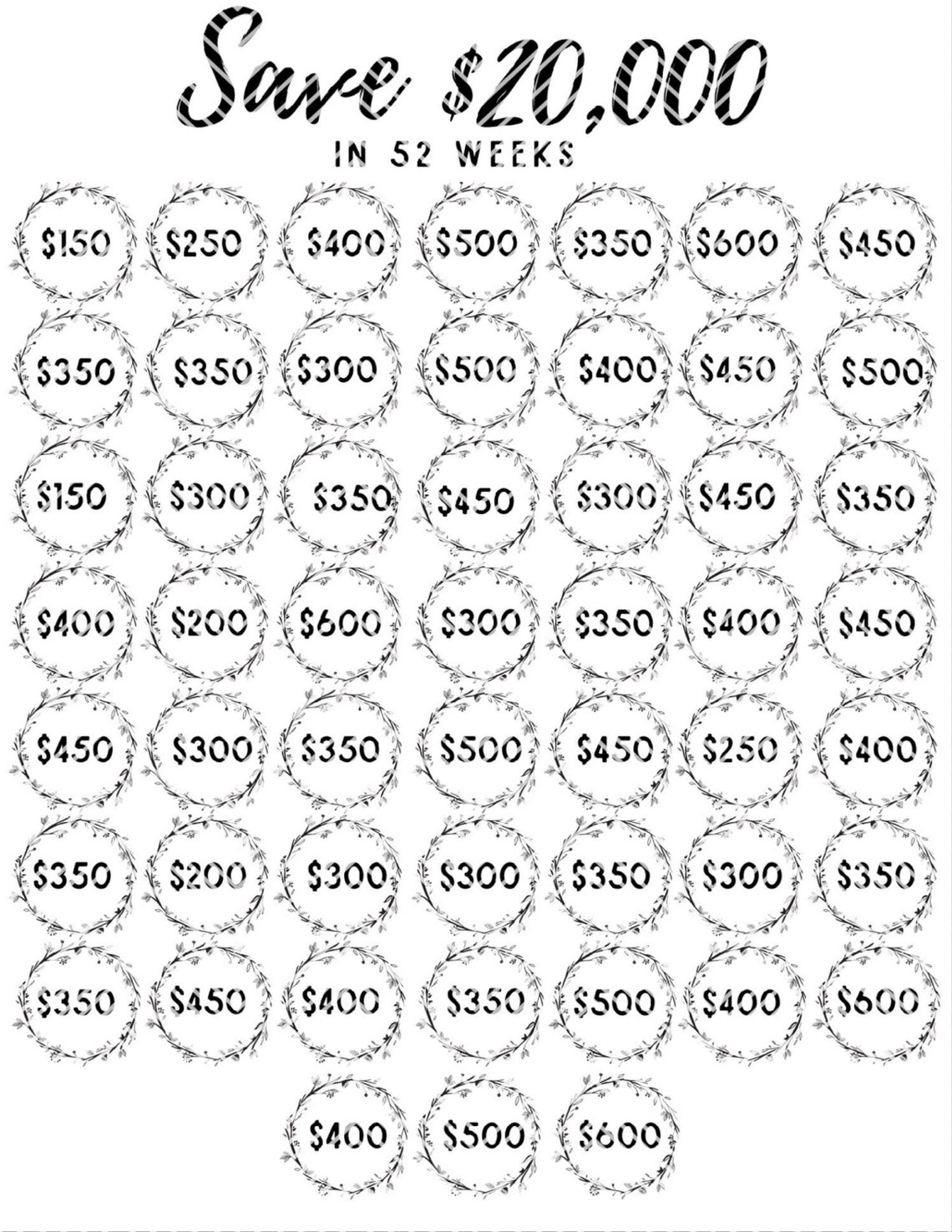 Save 20,000 in 52 Weeks Budget Savings Tracker Instant Download ...