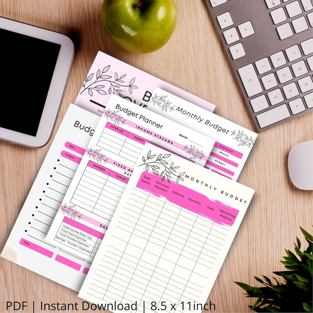 Pink Tracker Yearly Monthly Money Budget Expense Instant - Etsy