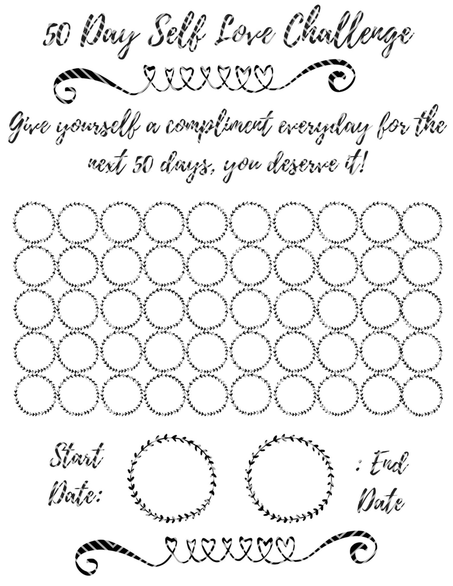 50 Day Self Love Challenge Instant Download Mental Health - Etsy