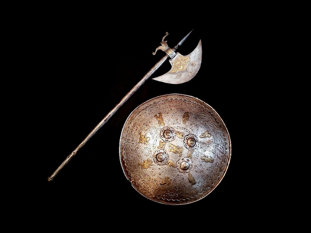 Indo-persian Battle Ax and Shield, 19th Century - Etsy