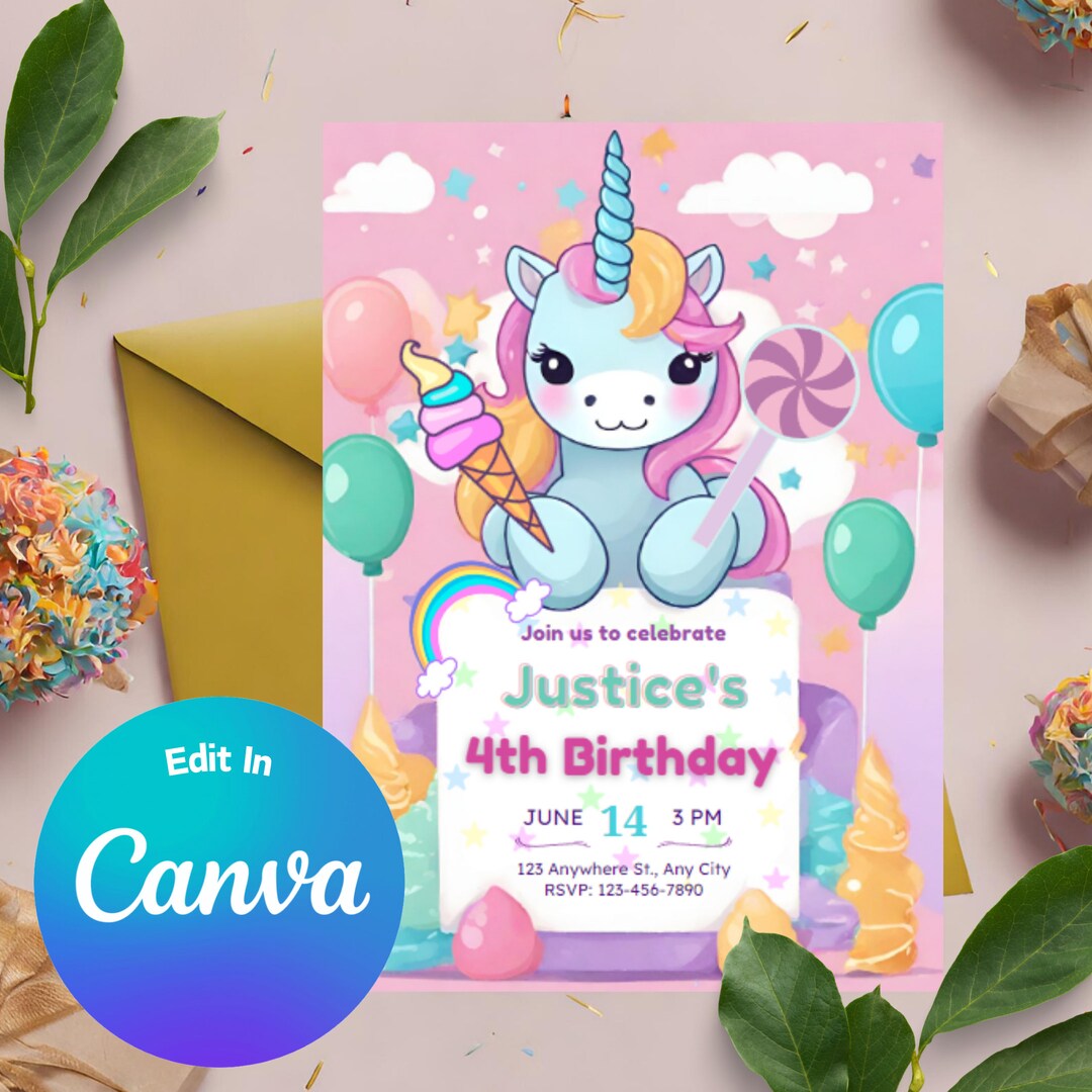 DIY Unicorn Birthday Party Invitation (digital Template) - Editable in ...