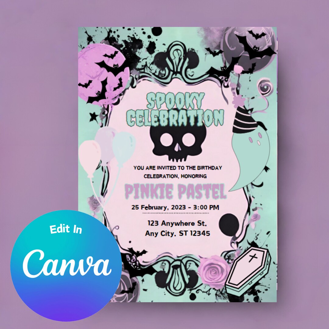DIY Pastel Goth Birthday Invitation (digital Template) - Editable in ...