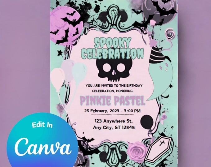 DIY Pastel Goth Birthday Invitation (digital Template) - Editable in ...