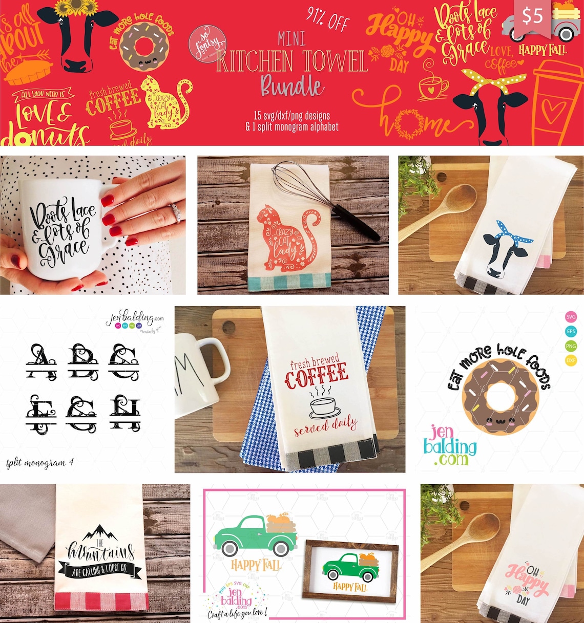 Kitchen Towel SVG Design Bundle 15 Cut Files Commercial Use - Etsy