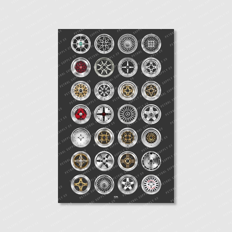 Vintage Wheels Poster - Classic Japanese and European Wheels - Wall Art ...