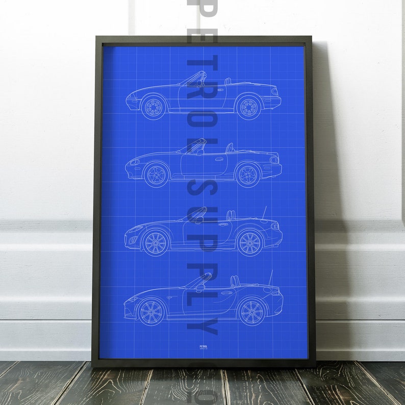 Mazda MX-5 Miata Evolution Blueprint Poster Na Nb Nc and - Etsy