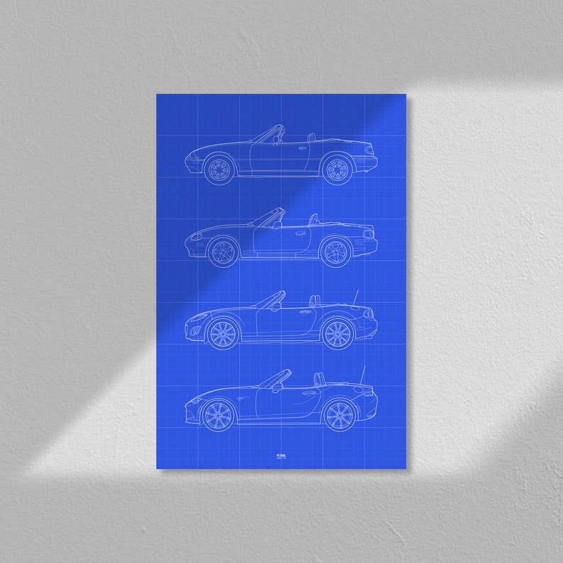 Mazda MX-5 Miata Evolution Blueprint Poster Na Nb Nc and - Etsy