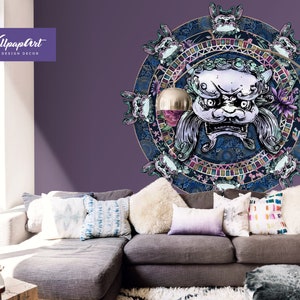 Foo Dog Wall Mural, Removable Wall Mural, Watercolor Wall Mural, Peel ...