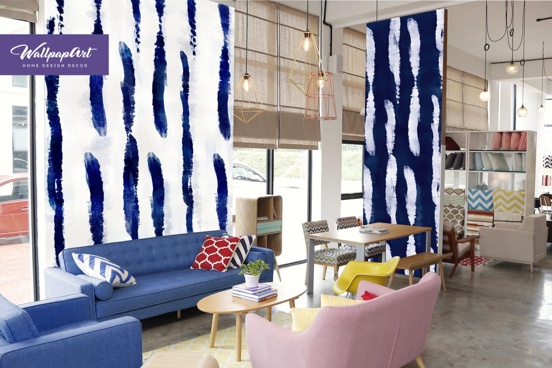 Blue Striped Wallpaper – Watercolor Stick-on or Unpasted Wall Mural ...