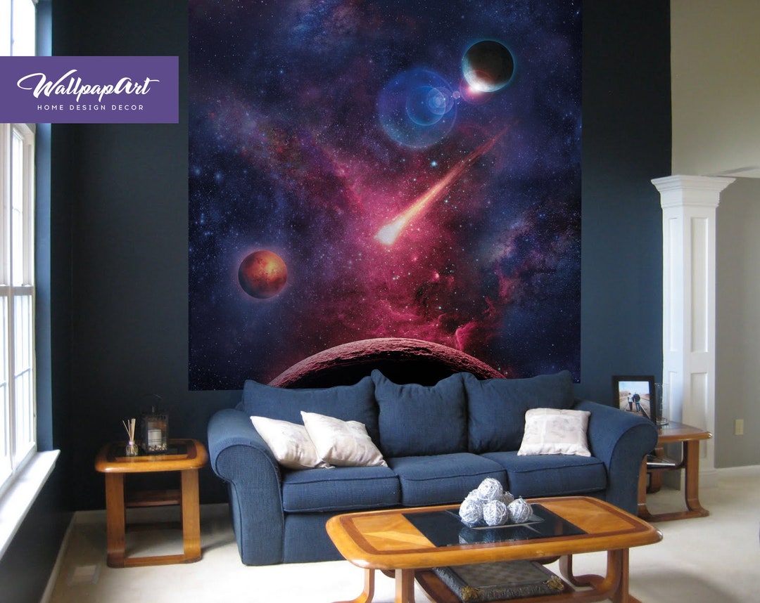 Nebula Peel and Stick Wallpaper, Space Removable Wall Mural, Red Planet ...