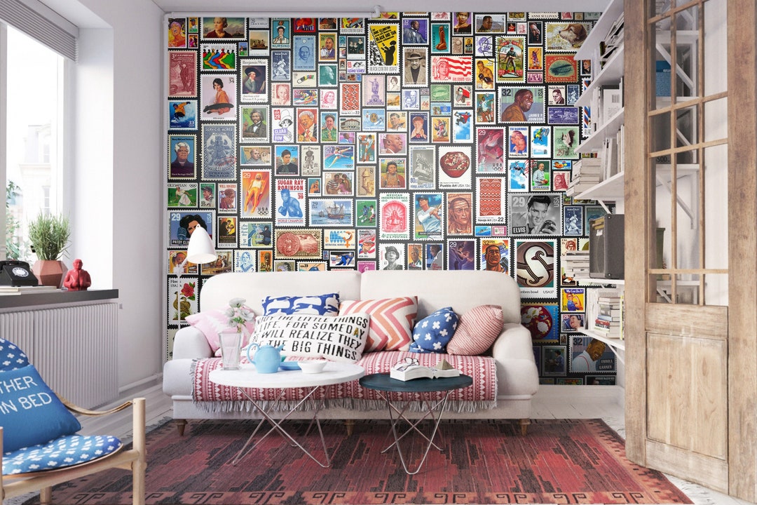 Postage Stamps Peel and Stick Wall Decal, Vintage Postcards Collage ...