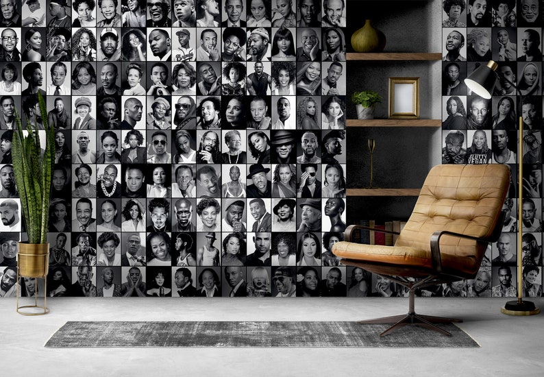 Black Icons Photo Collage Wallpaper: Removable Mural by Wallpapart - Etsy