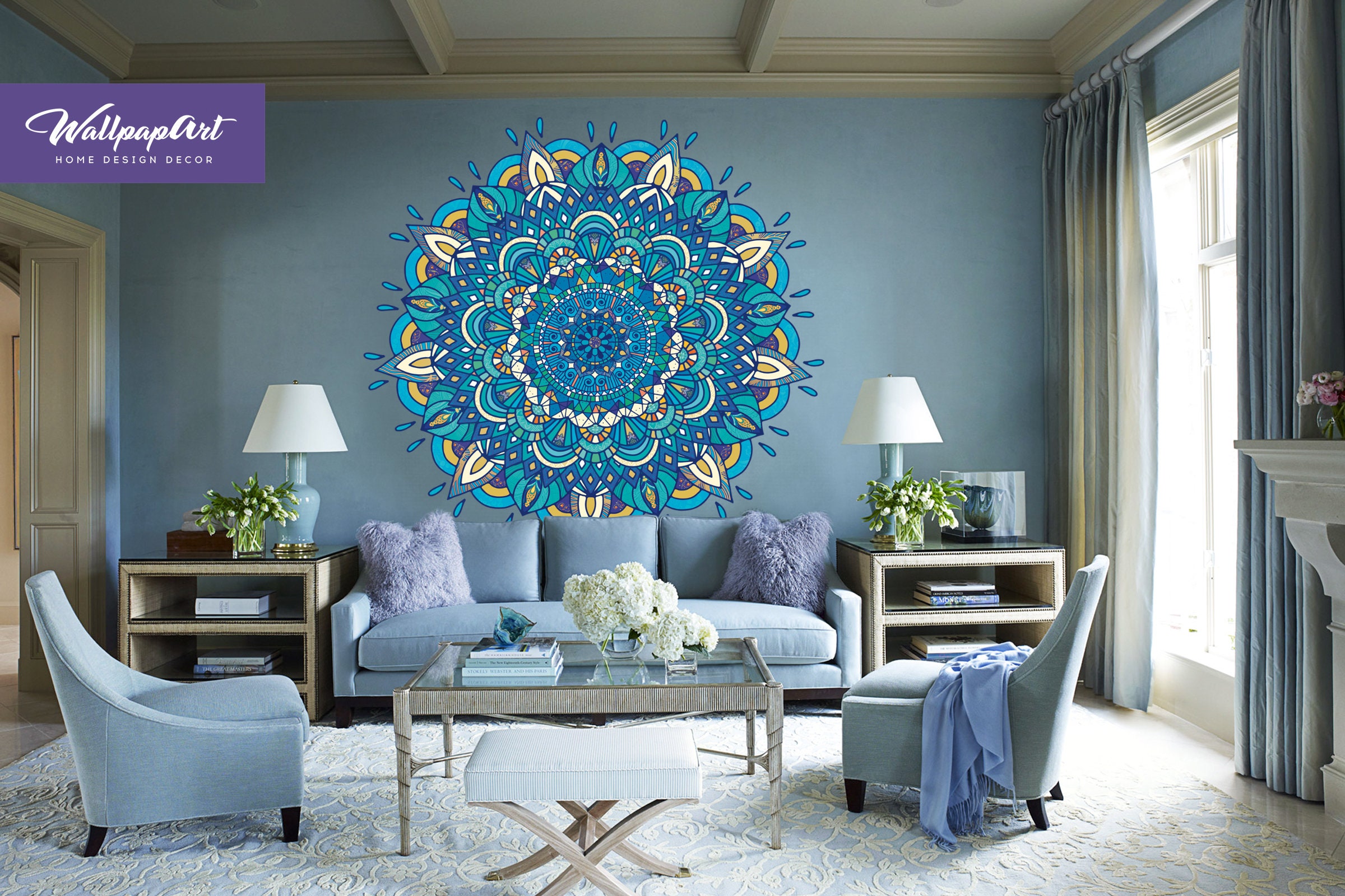 Indian Mandala Wall Mural, Removable Mandala Decal, Self Adhesive Wall ...