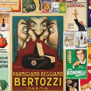 Italian Vintage Food & Drink Poster Collage Wallpaper Mural - Etsy