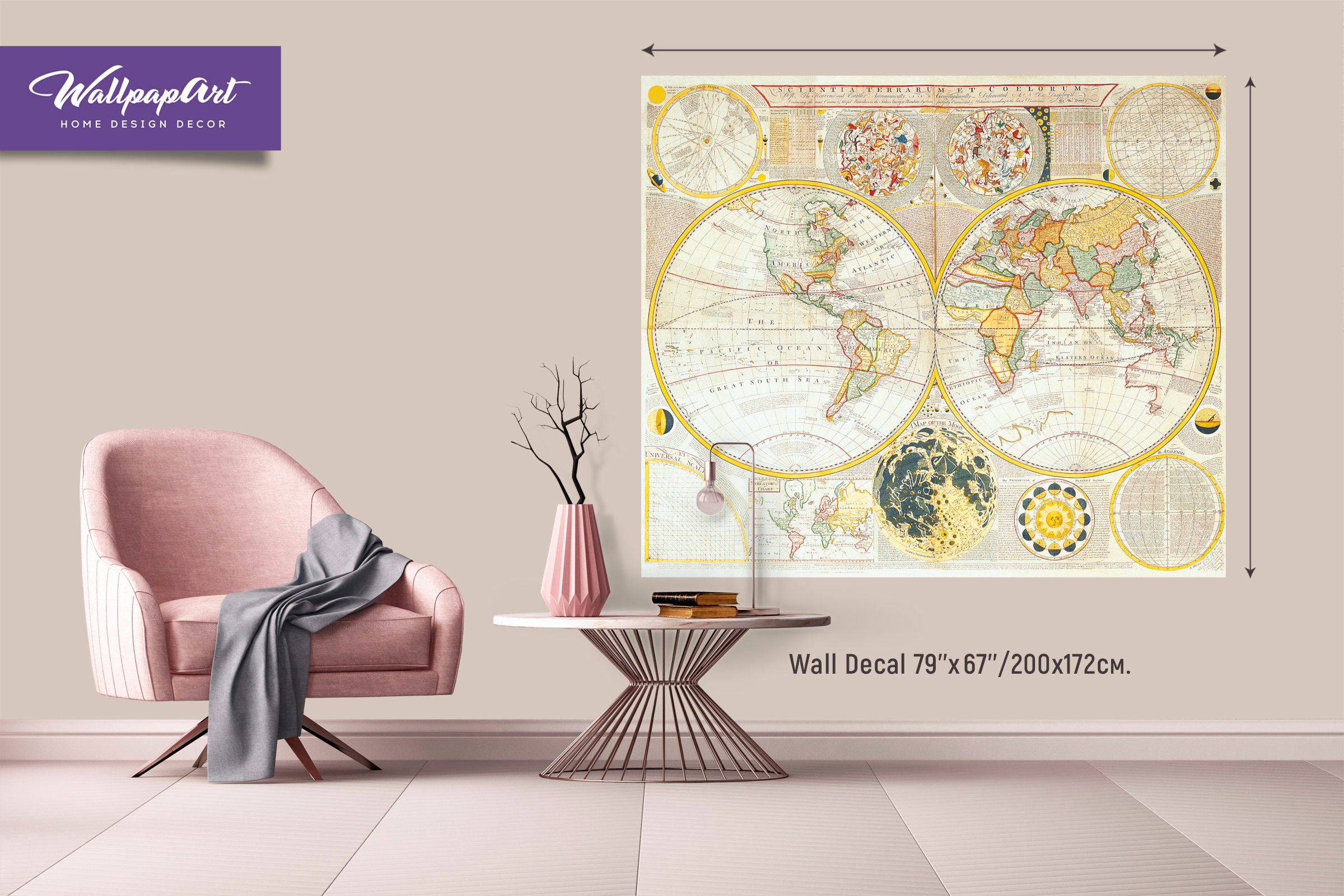 Vintage Map Wall Mural World Map Wall Mural Old Map Wall | Etsy