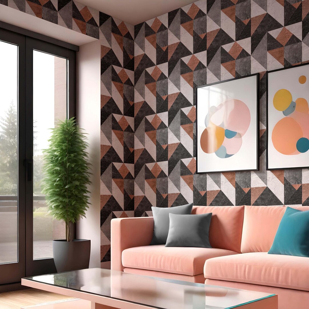 Stone Geometric Pattern Wallpape - Peel and Stick Wall Mural - B&W ...