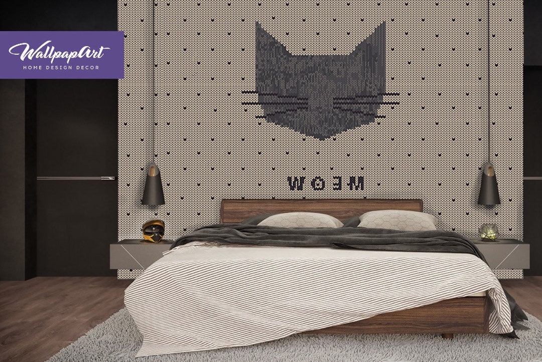 Knitted Cat Wallpaper – Meow Wall Mural – Peel & Stick or Unpasted ...