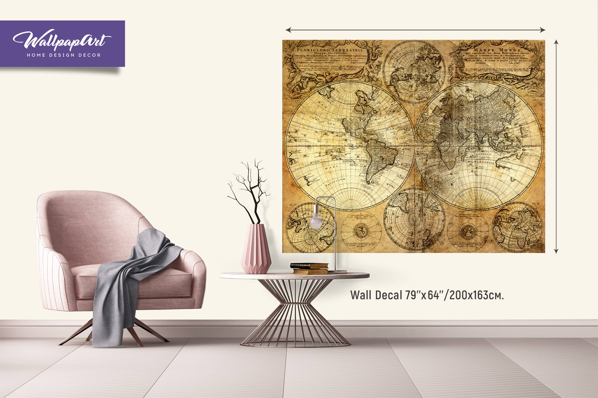 World Map Wall Decal Removable Wall Mural Vintage World Map | Etsy