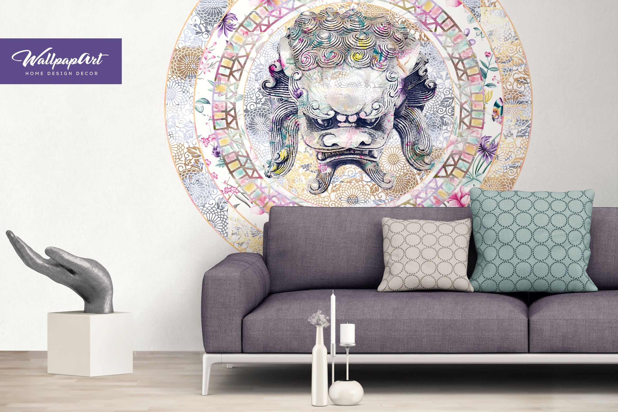 Removable Mural Foo Dog Wall Decal Peel and Stick Wall Art | Etsy