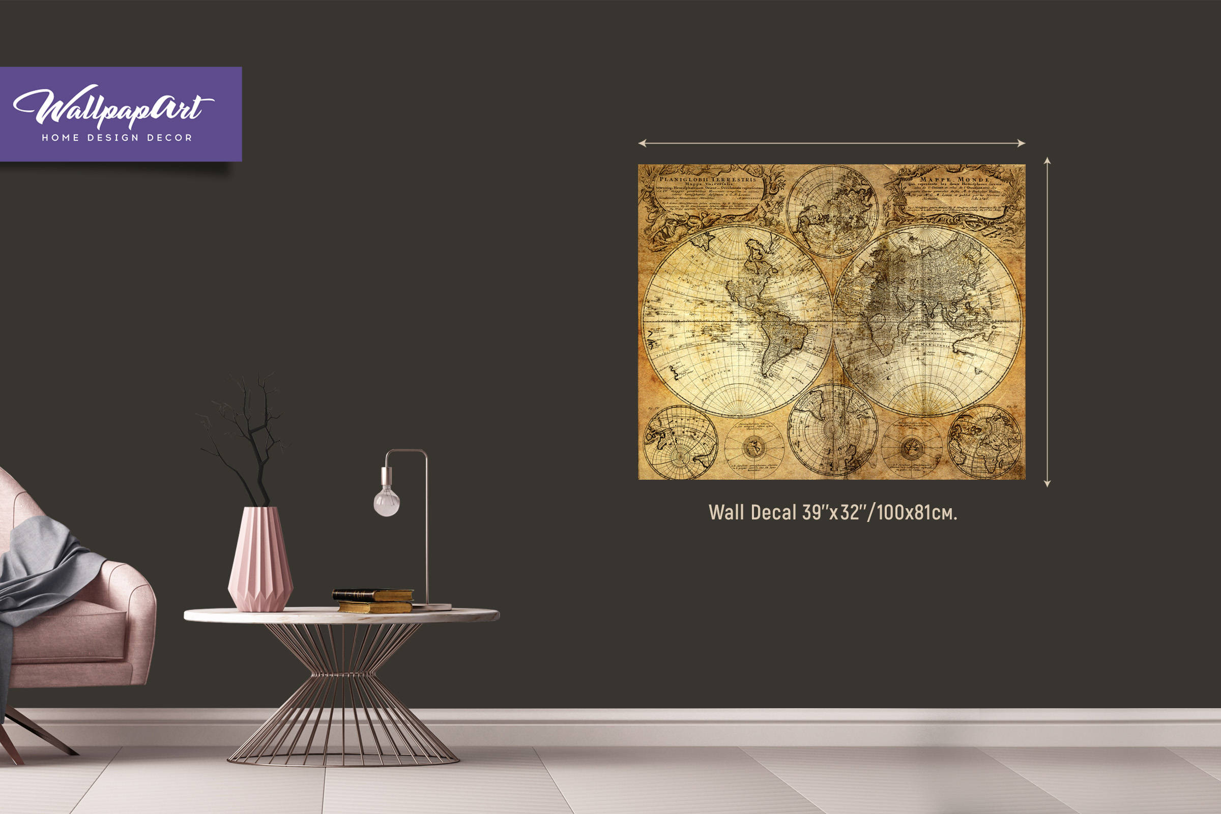 World Map Wall Decal Removable Wall Mural Vintage World Map | Etsy