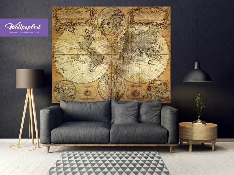 World Map Wall Decal Removable Wall Mural Vintage World Map | Etsy