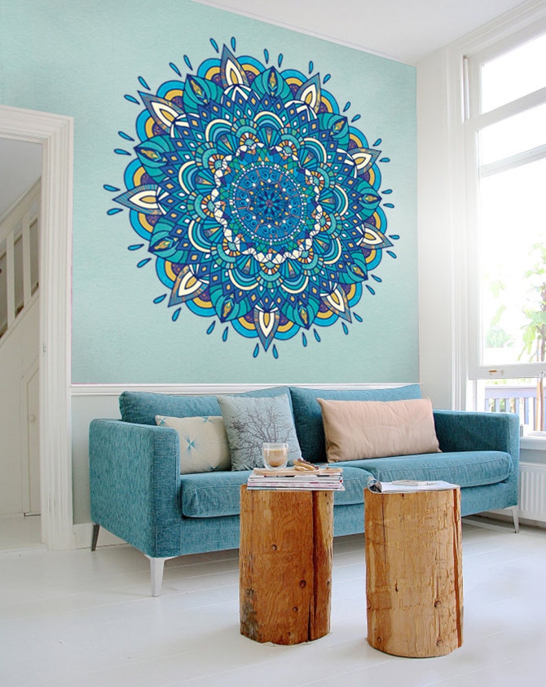 Indian Mandala Wall Mural, Removable Mandala Decal, Self Adhesive Wall ...