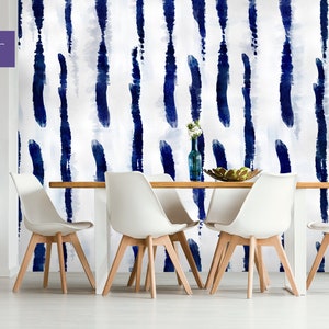 Blue Striped Wallpaper – Watercolor Stick-on or Unpasted Wall Mural ...